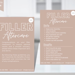 DIY Filler Aftercare Card, Post-injection Card, Editable Filler ...
