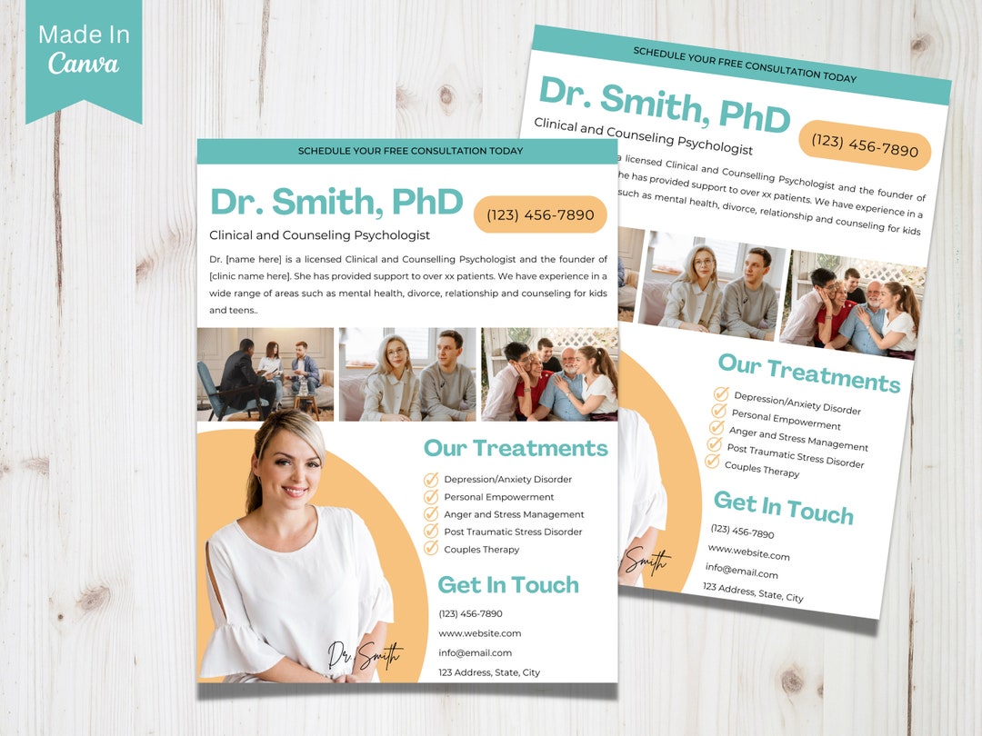 Counseling Psychology Therapy Flyer Templates Design, Editable ...