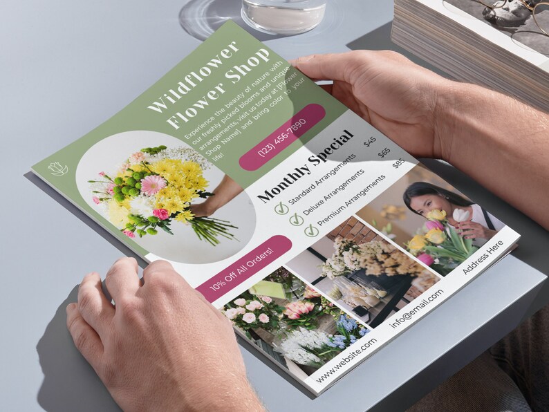 Flower Shop Flyer Template, Editable Florist Flower Shop Small Business ...