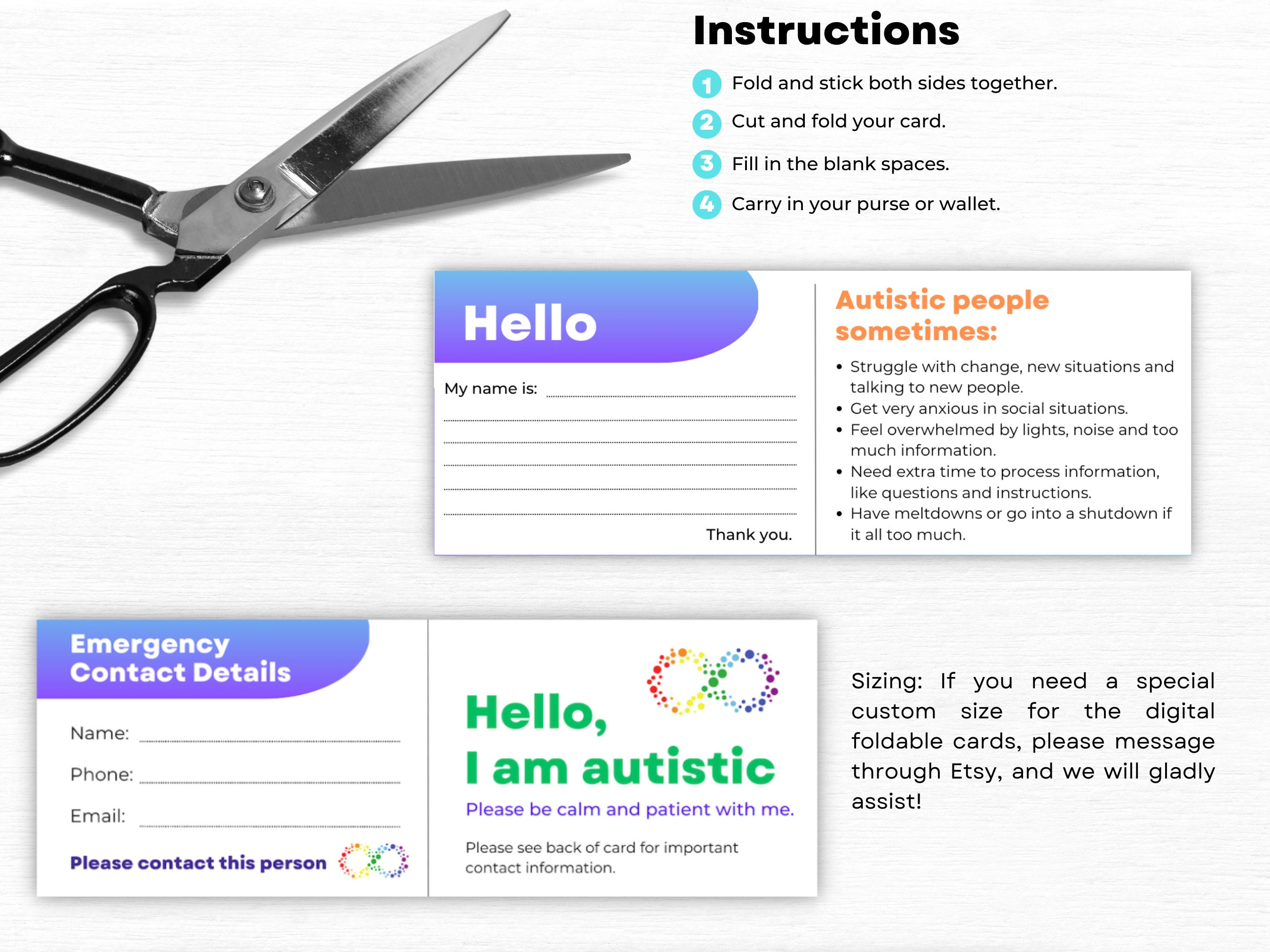 Autism Card, Autism ID Card, Autism Medical Card, Autistic Alert Card ...