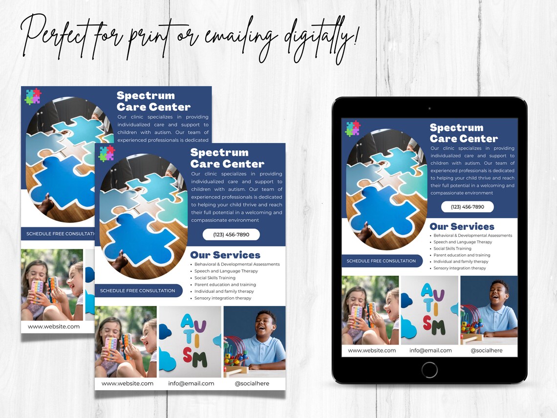 Autism Awareness Flyer Templates Design Autism Therapy - Etsy