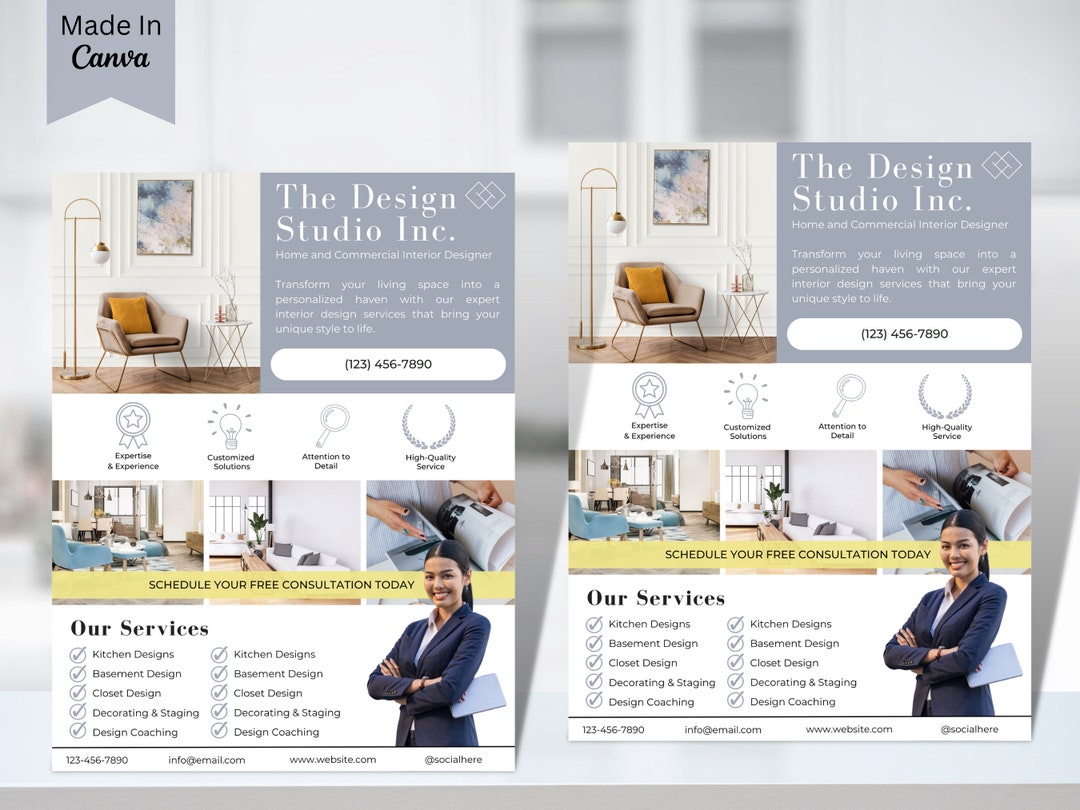 Interior Design Flyer, DIY Canva Interior Design Flyer, Editable Canva ...