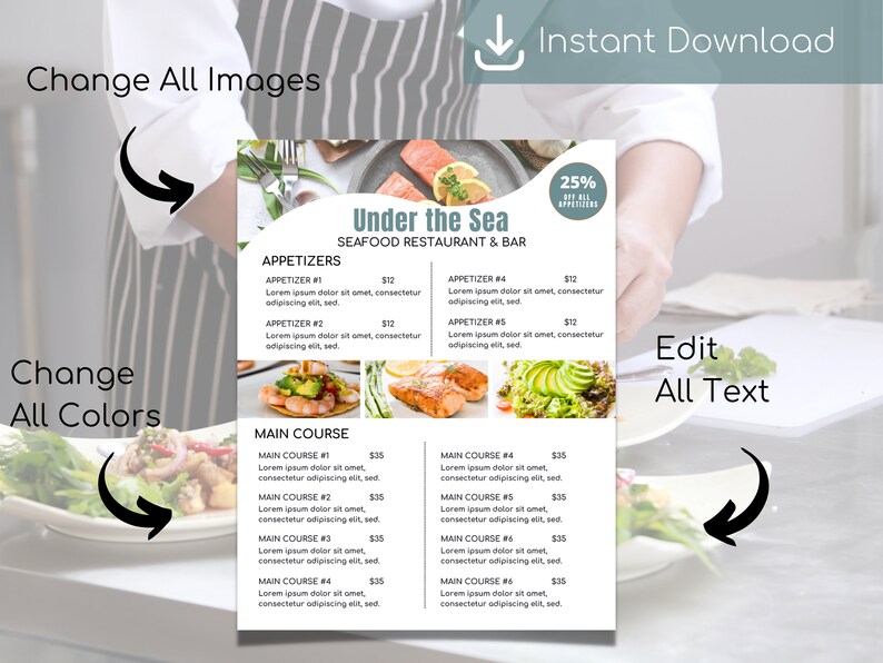 Restaurant Food Menu DIY Business Menu Template Customizable - Etsy