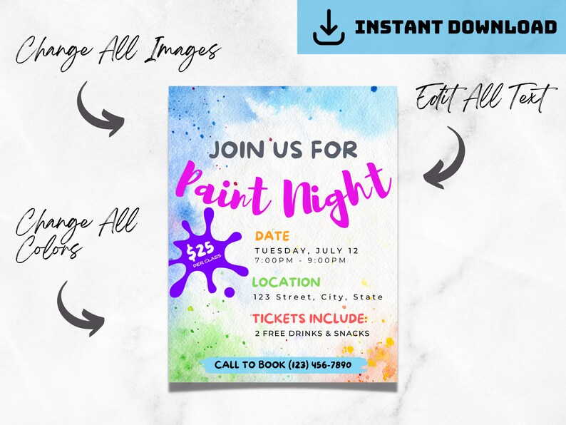 Editable Paint Night Template Sip and Paint Flyer DIY Paint - Etsy
