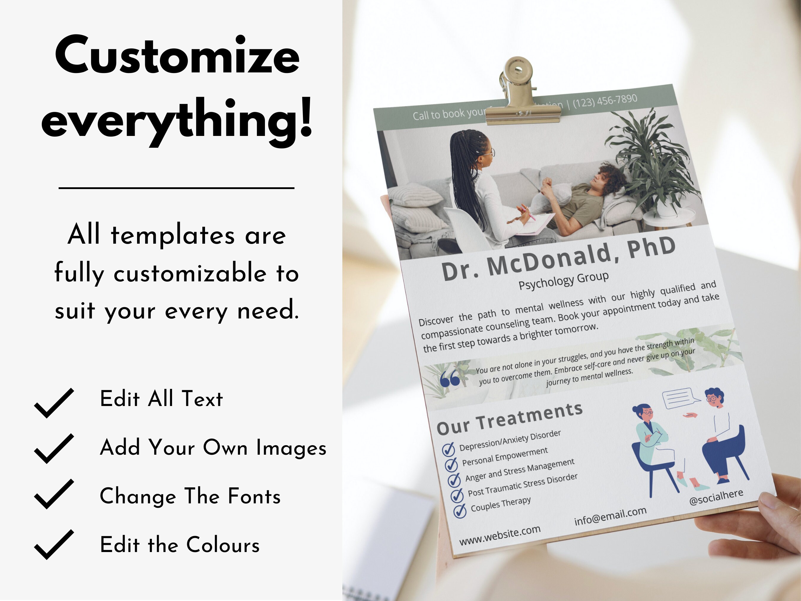 Counseling Psychology Therapy Flyer Templates Design, Editable ...