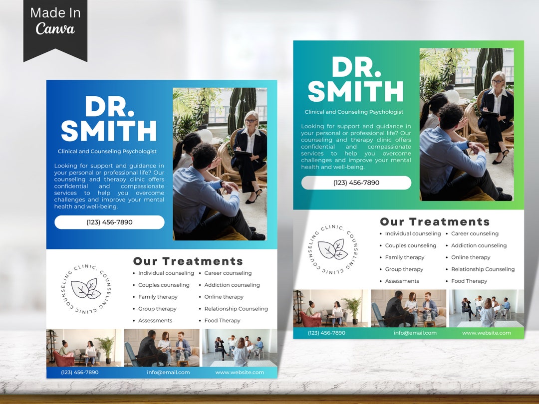 Counseling Psychology Therapy Flyer Templates Design, Editable ...