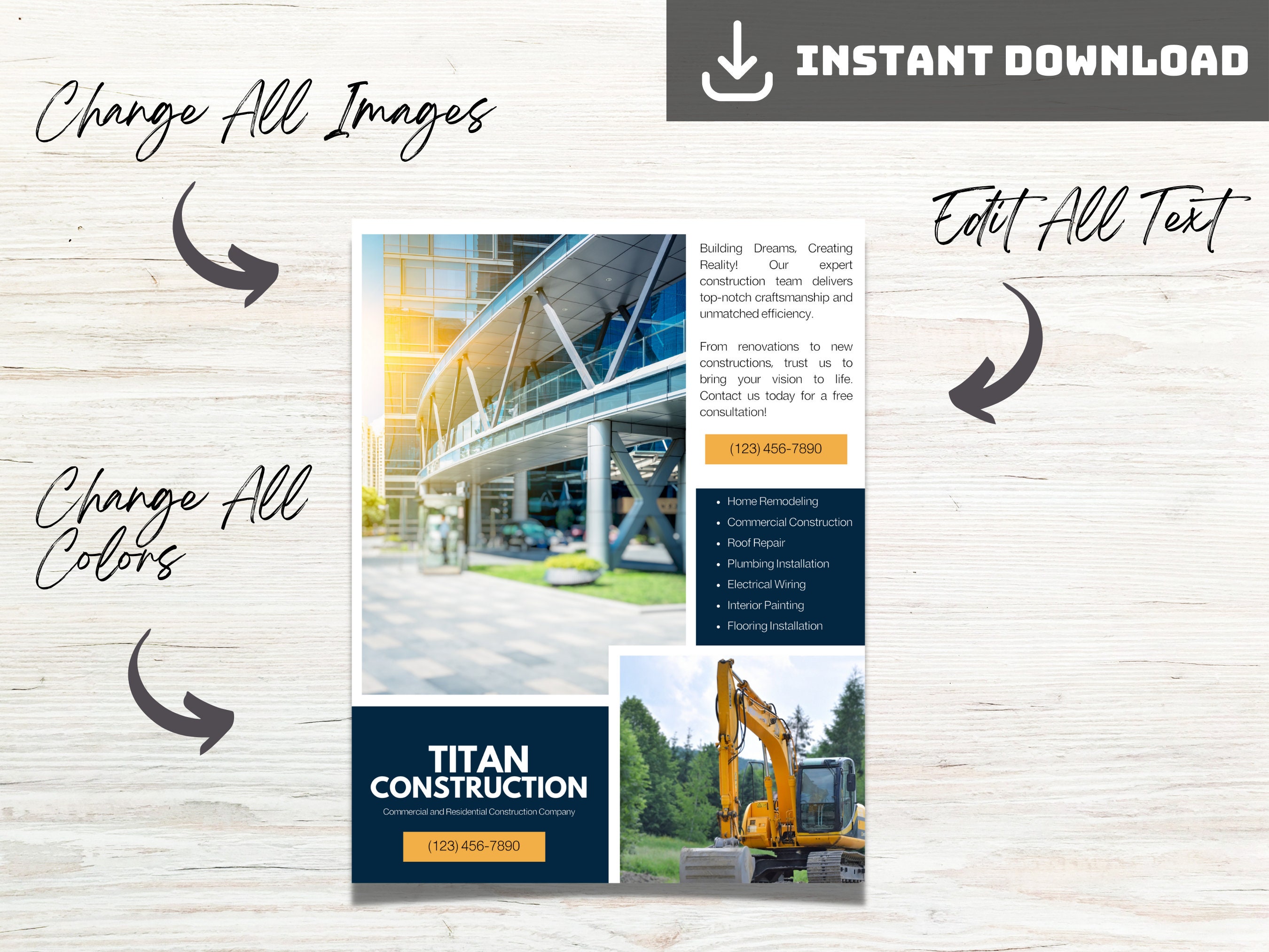 Construction Flyer Template, Printable Business Flyer Design, Handyman ...