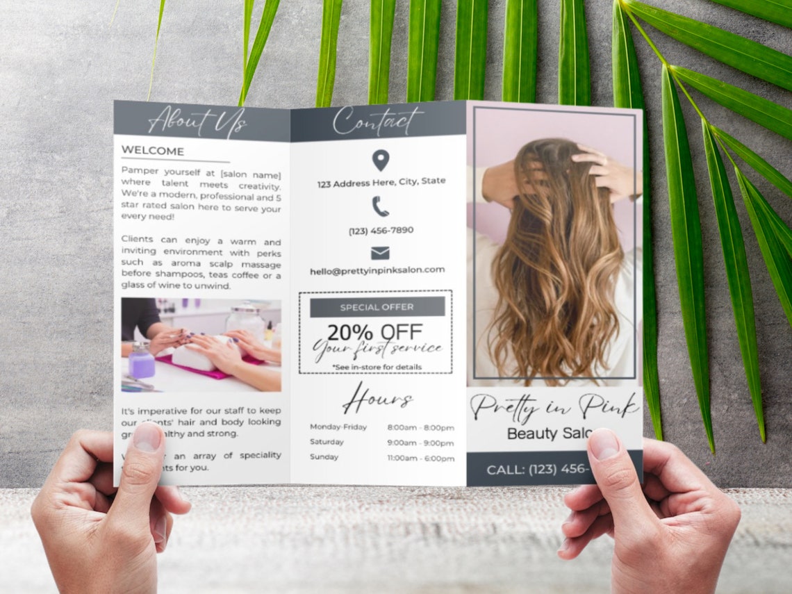 Beauty Salon Trifold Brochure Template Editable Beauty Salon - Etsy