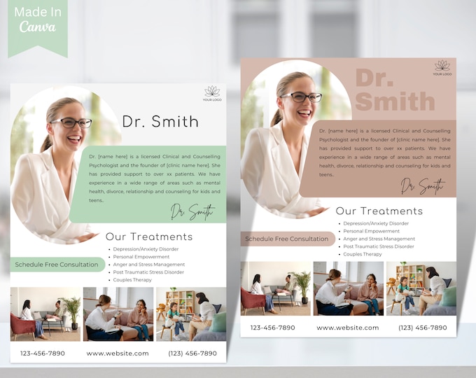 Counseling Psychology Therapy Flyer Templates Design, Editable ...