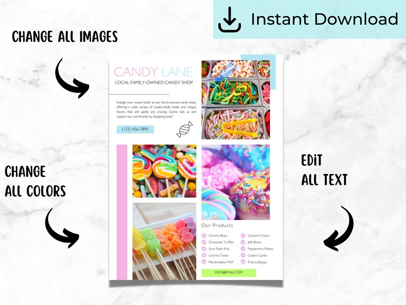Candy Shop Flyer, DIY Canva Candy Shop Flyer Template, Editable Social ...