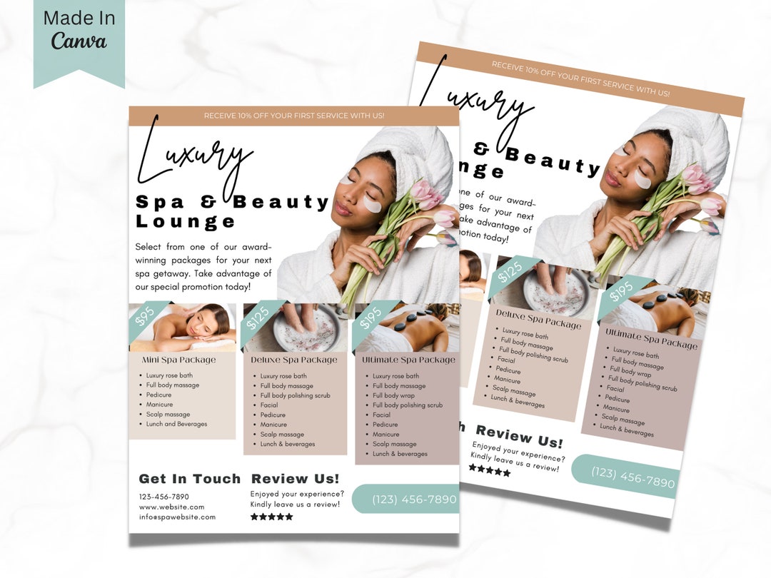 DIY Massage Spa Beauty Flyer Templates, Editable Printable, Instant ...