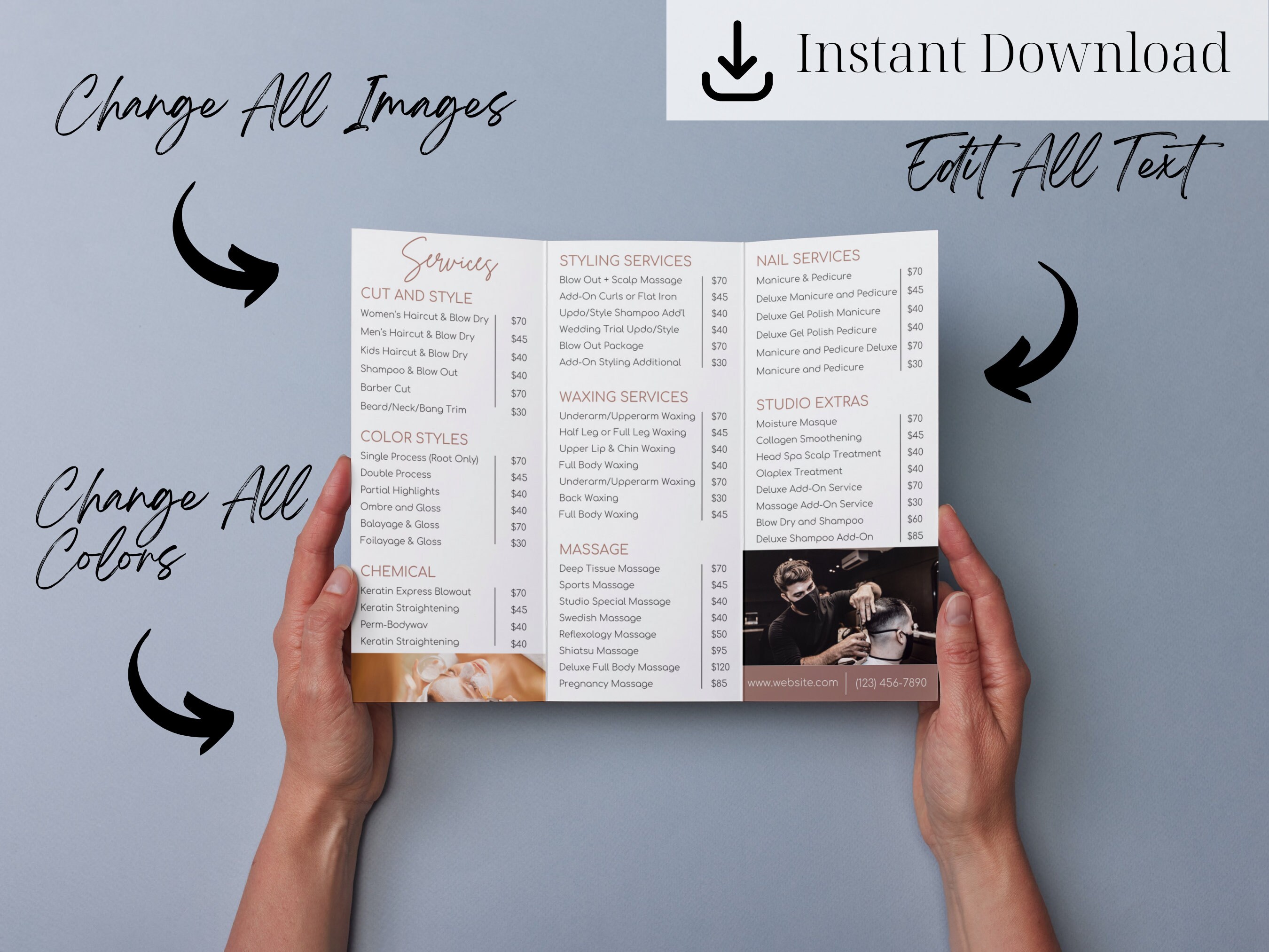 Beauty Salon Trifold Brochure Template, Editable Beauty Salon Price ...