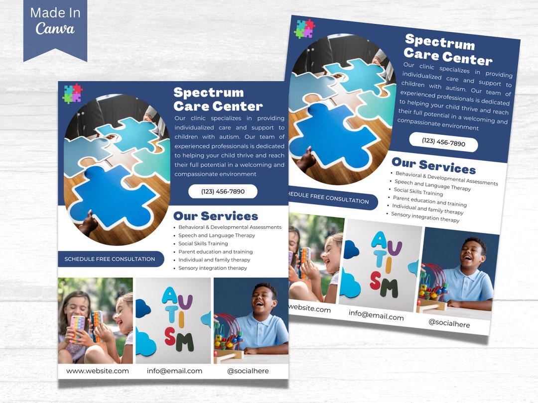 Autism Awareness Flyer Templates Design, Autism Therapy Editable ...