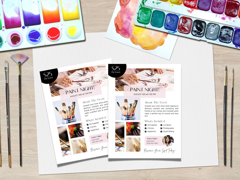 Editable Paint Night Template Flyer, RSVP Invitation, DIY Paint and Sip ...