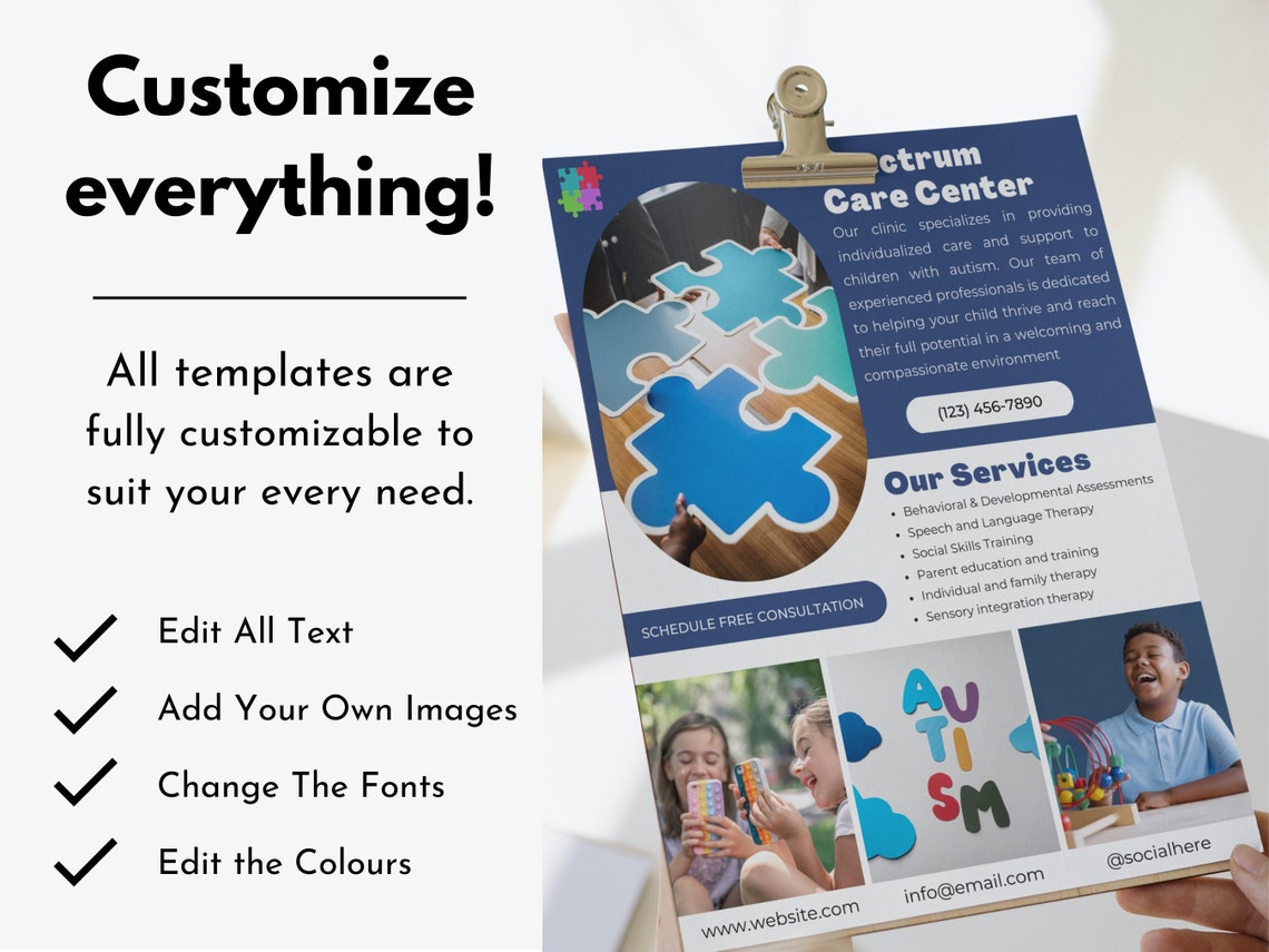 Autism Awareness Flyer Templates Design Autism Therapy - Etsy