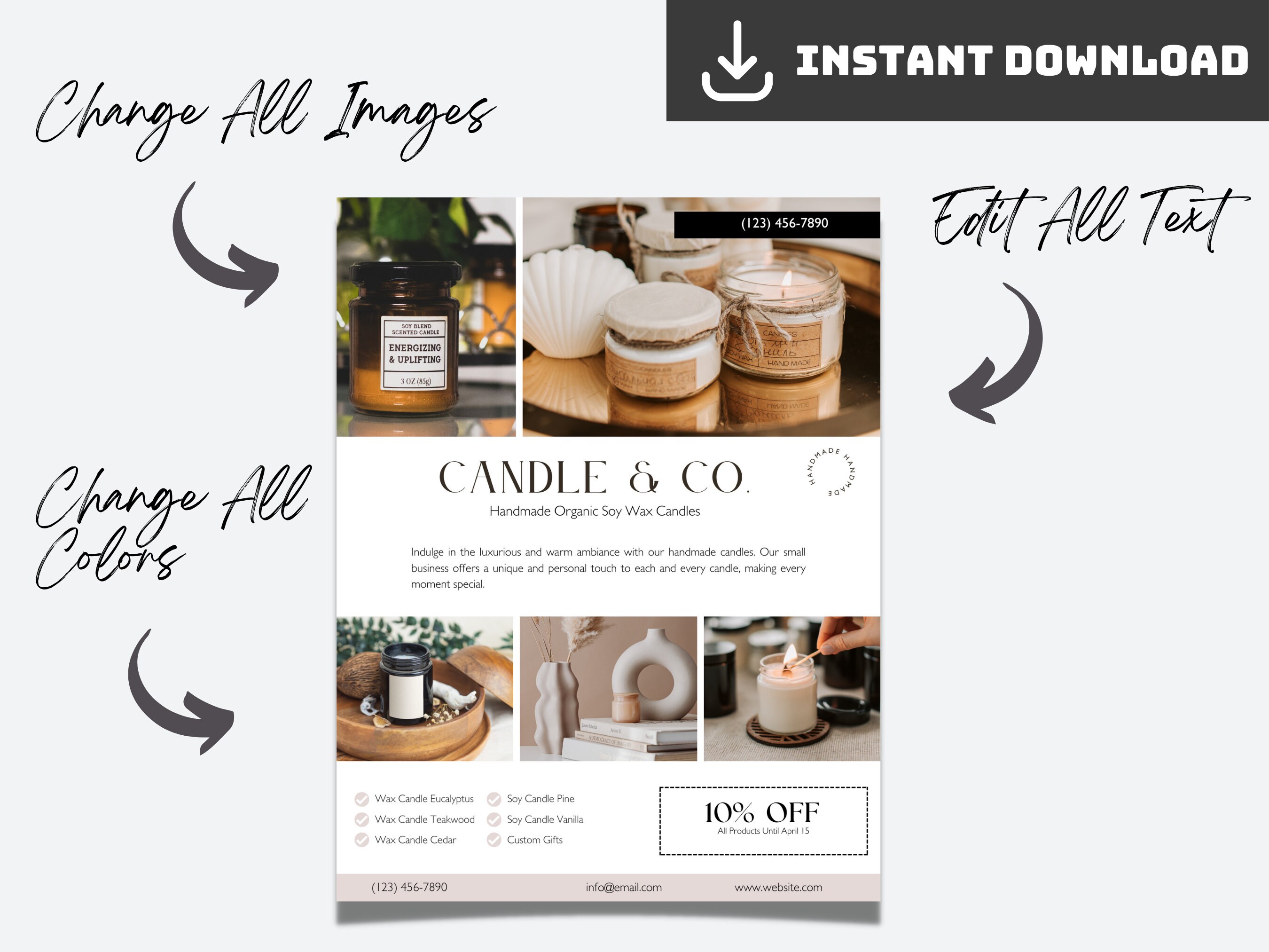 Soy Wax Candles Flyer Template, Editable Handmade Candle Making Small ...