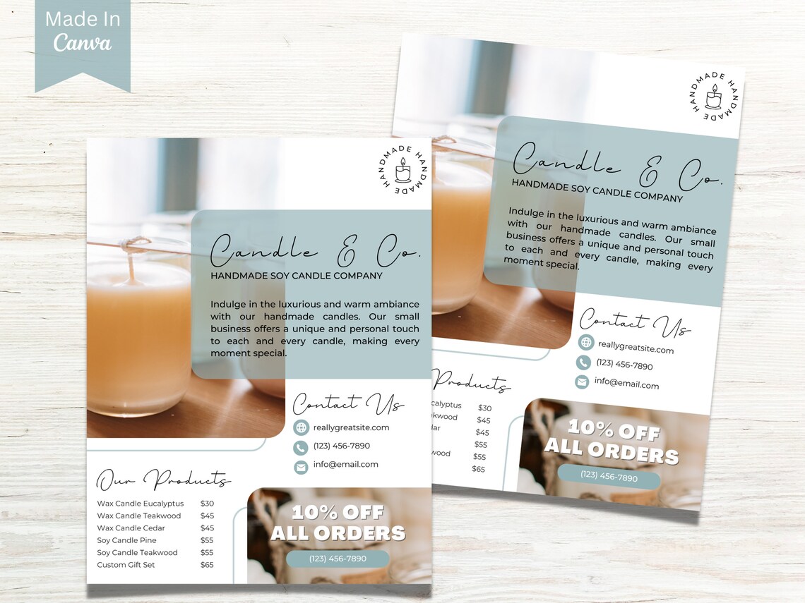 Soy Wax Candles Flyer Template, Editable Handmade Candle Making Small ...