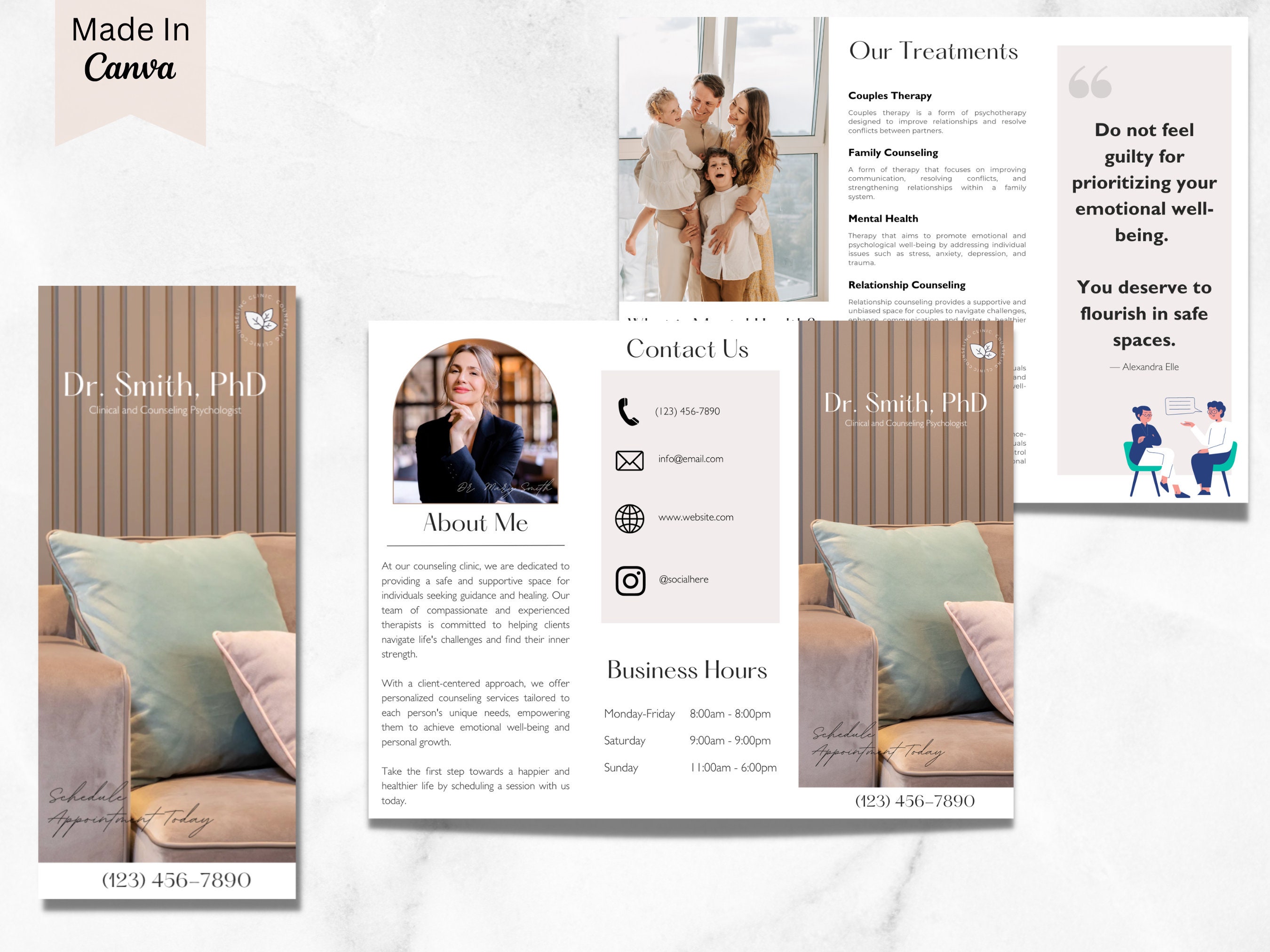 Counseling Psychology Therapy Brochure Templates Design, Editable ...