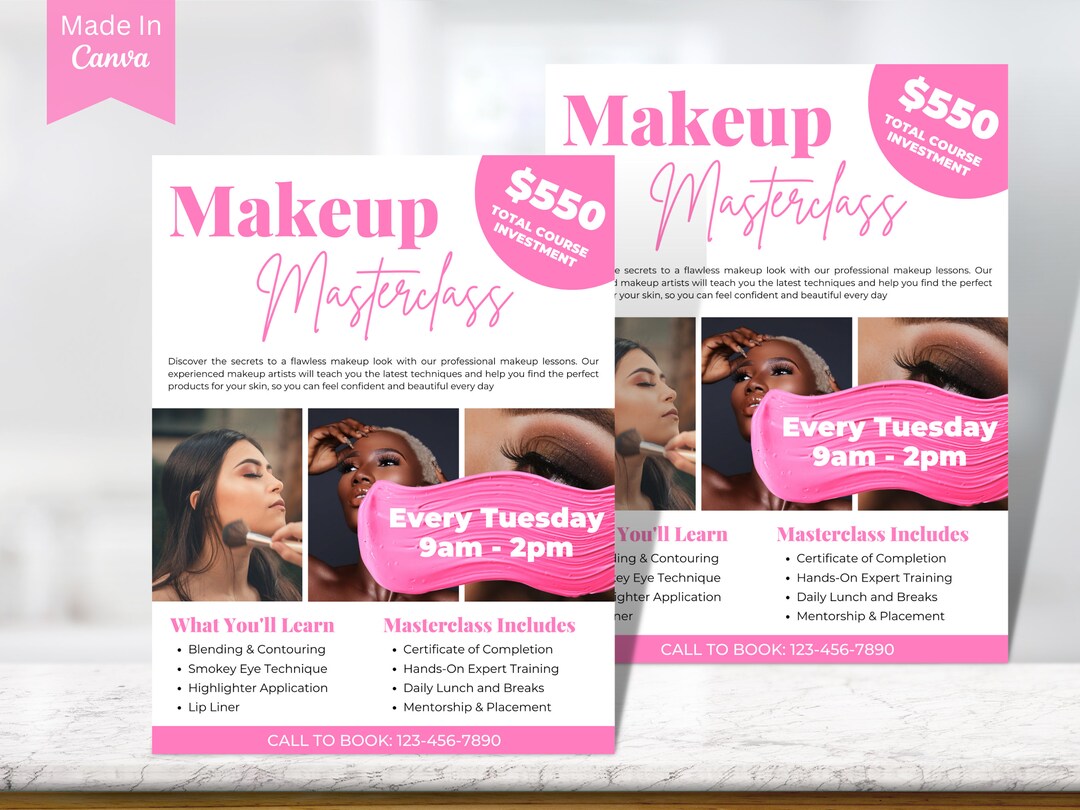 Makeup Course Flyer, DIY Flyer Template Design, Makeup Class Flyer ...
