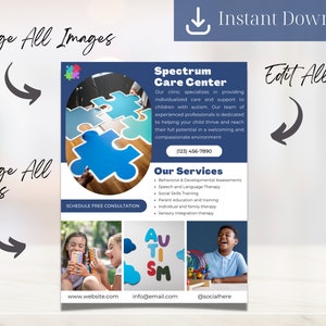 Autism Awareness Flyer Templates Design, Autism Therapy Editable ...