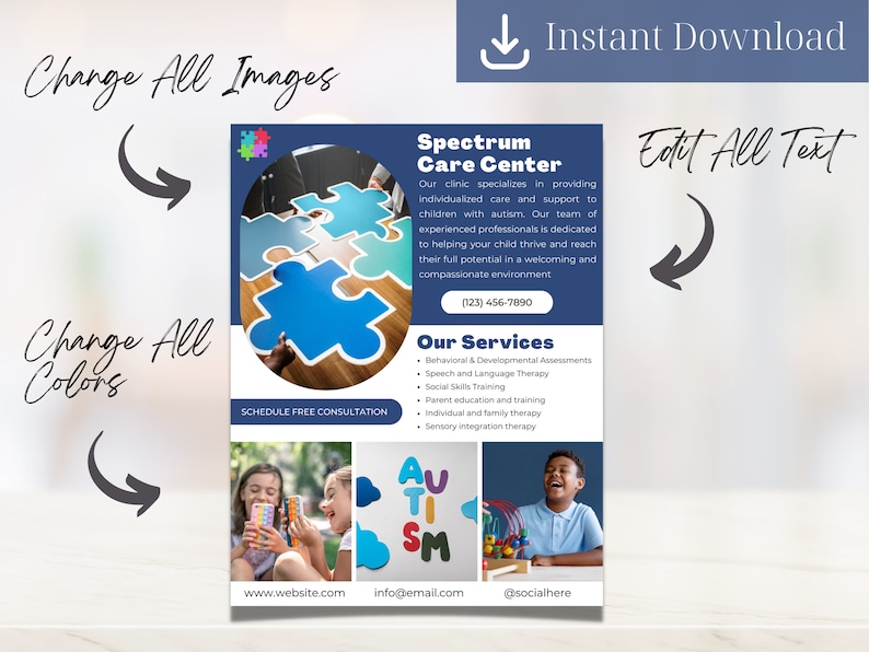 Autism Awareness Flyer Templates Design, Autism Therapy Editable ...
