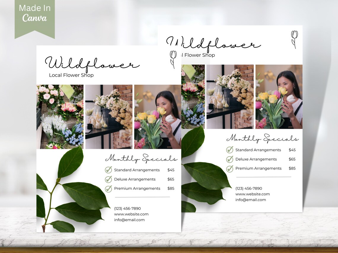 Flower Shop Flyer Template Editable Florist Flower Shop Small - Etsy