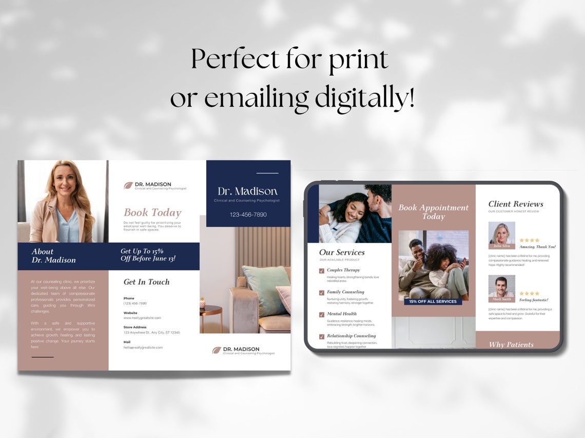 Counseling Psychology Therapy Brochure Templates Design, Editable ...