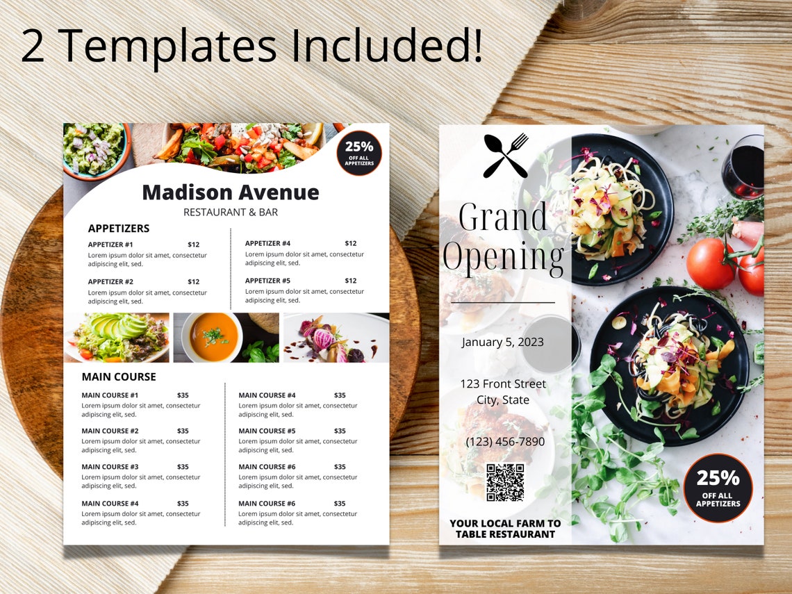 Restaurant Food Menu DIY Business Menu Template Editable - Etsy