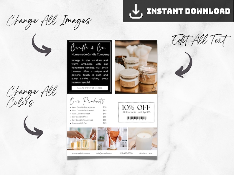 Soy Wax Candles Flyer Template, Editable Handmade Candle Making Small ...