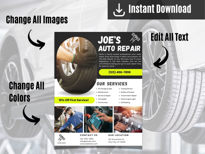 Auto Body Flyer, DIY Flyer Template Design, Car Repair Flyer, Auto ...