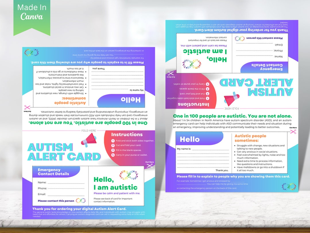 Autism Card Autism ID Card Autism Medical Card Autistic - Etsy