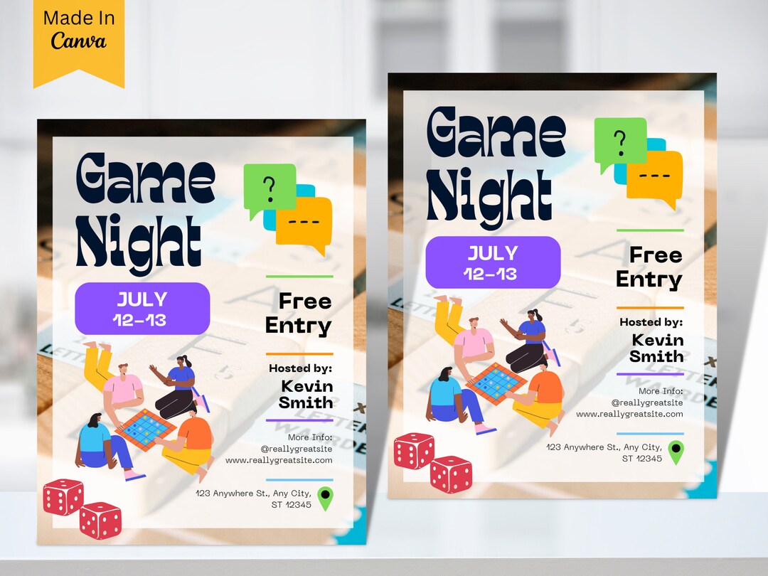 Game Night Flyer, Editable Game Night Invitation, Trivia Night, Family ...