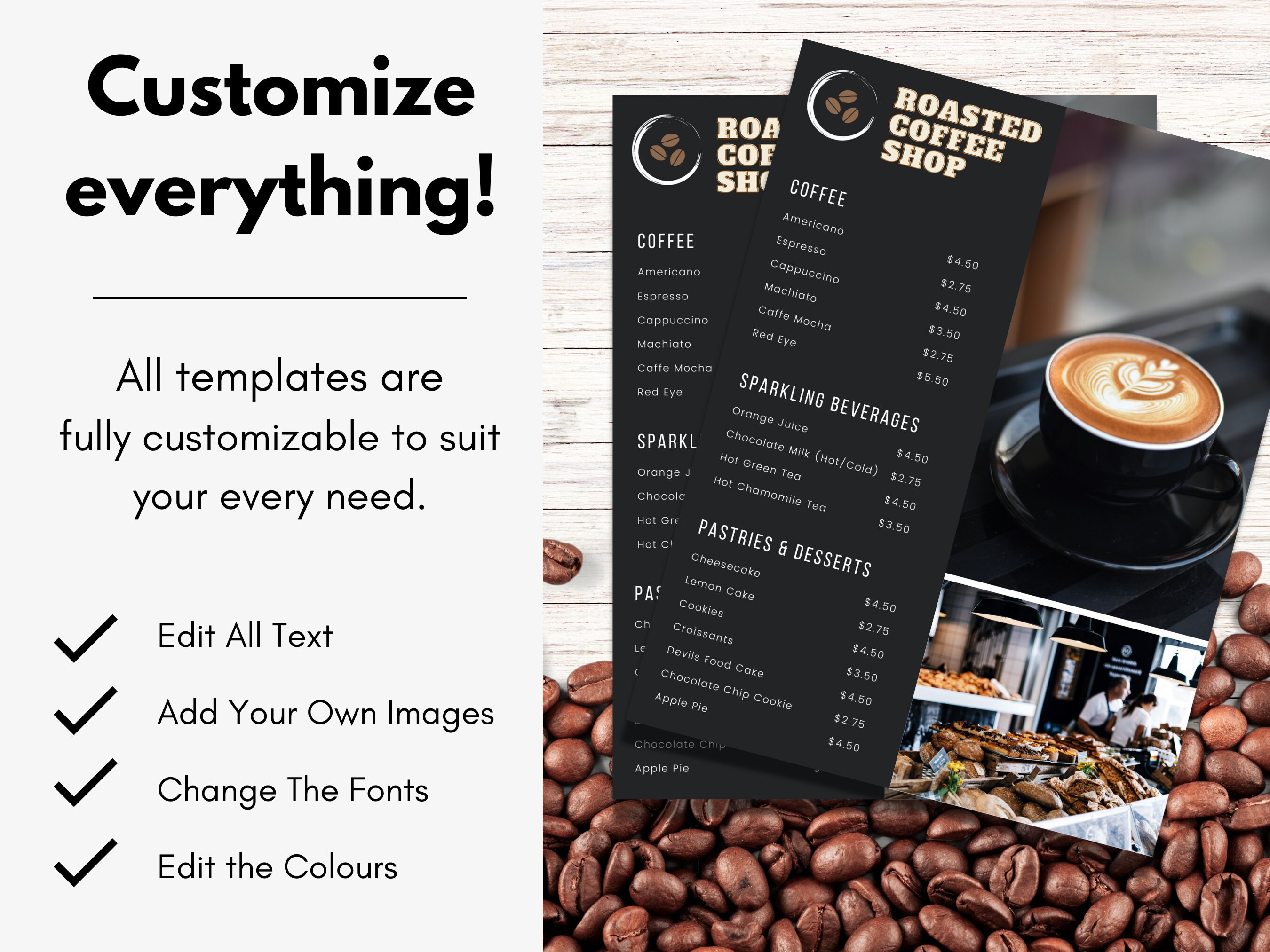 Coffee Menu Restaurant Menu Cafe Coffee Price List Bakery - Etsy