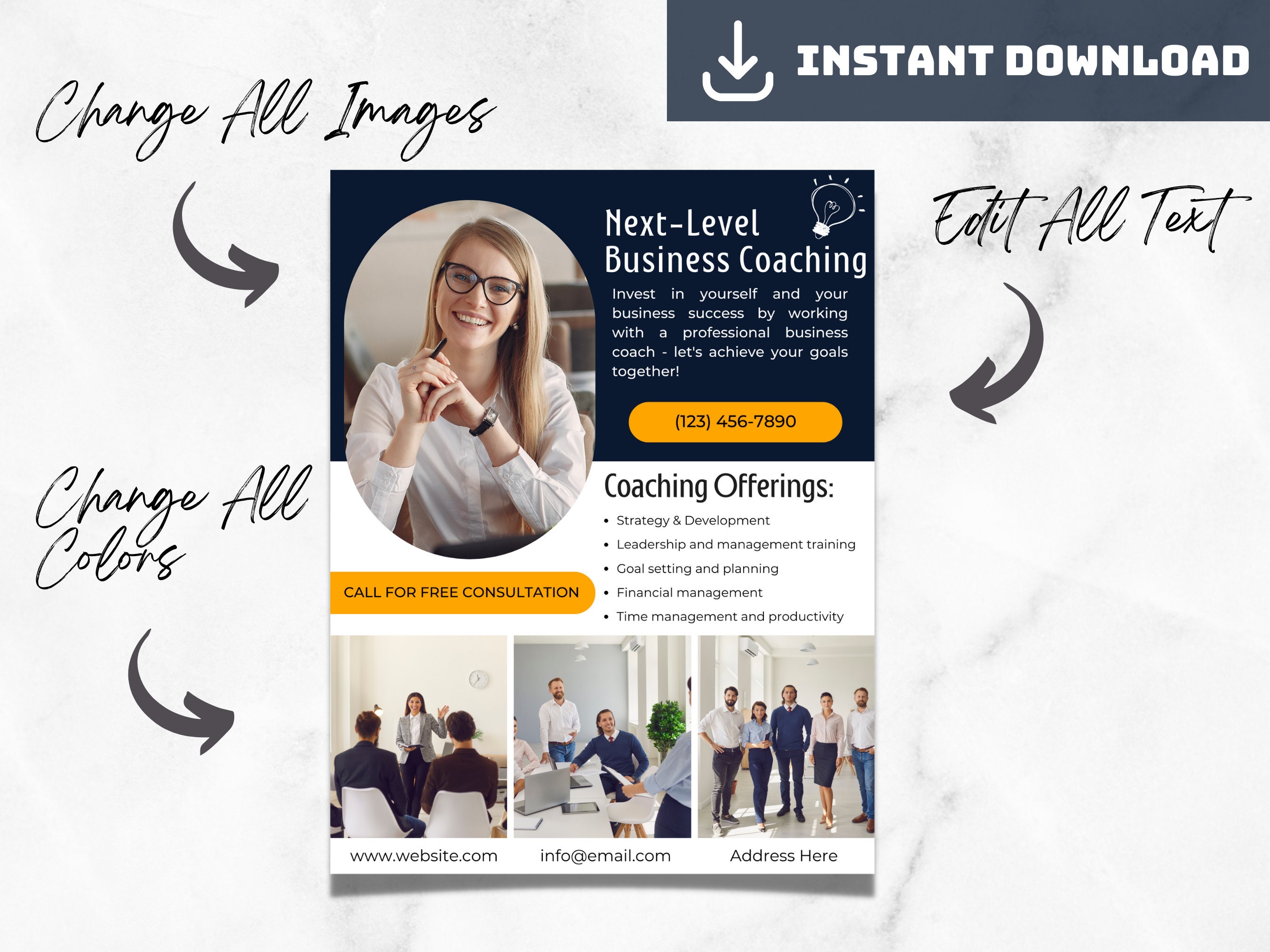 Business Coach Flyer, DIY Canva Flyer Template, Editable Canva Social ...