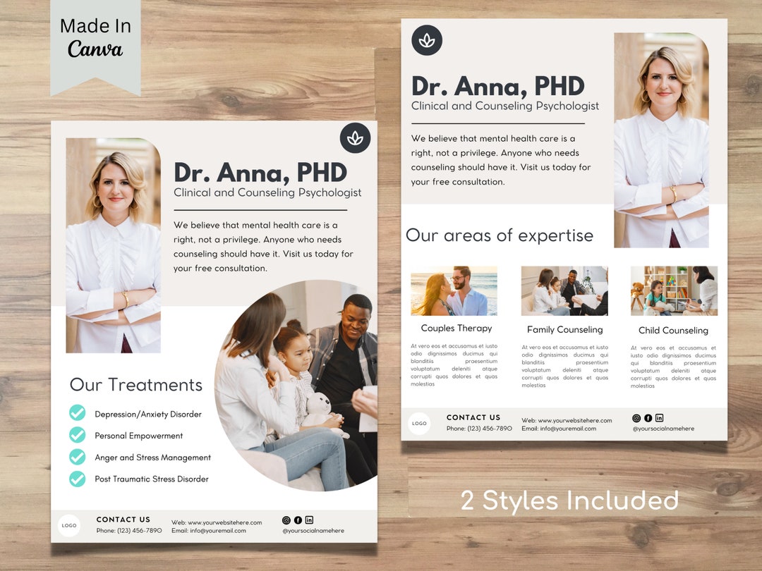 Counseling Psychology Therapy Flyer Templates Design, Editable ...