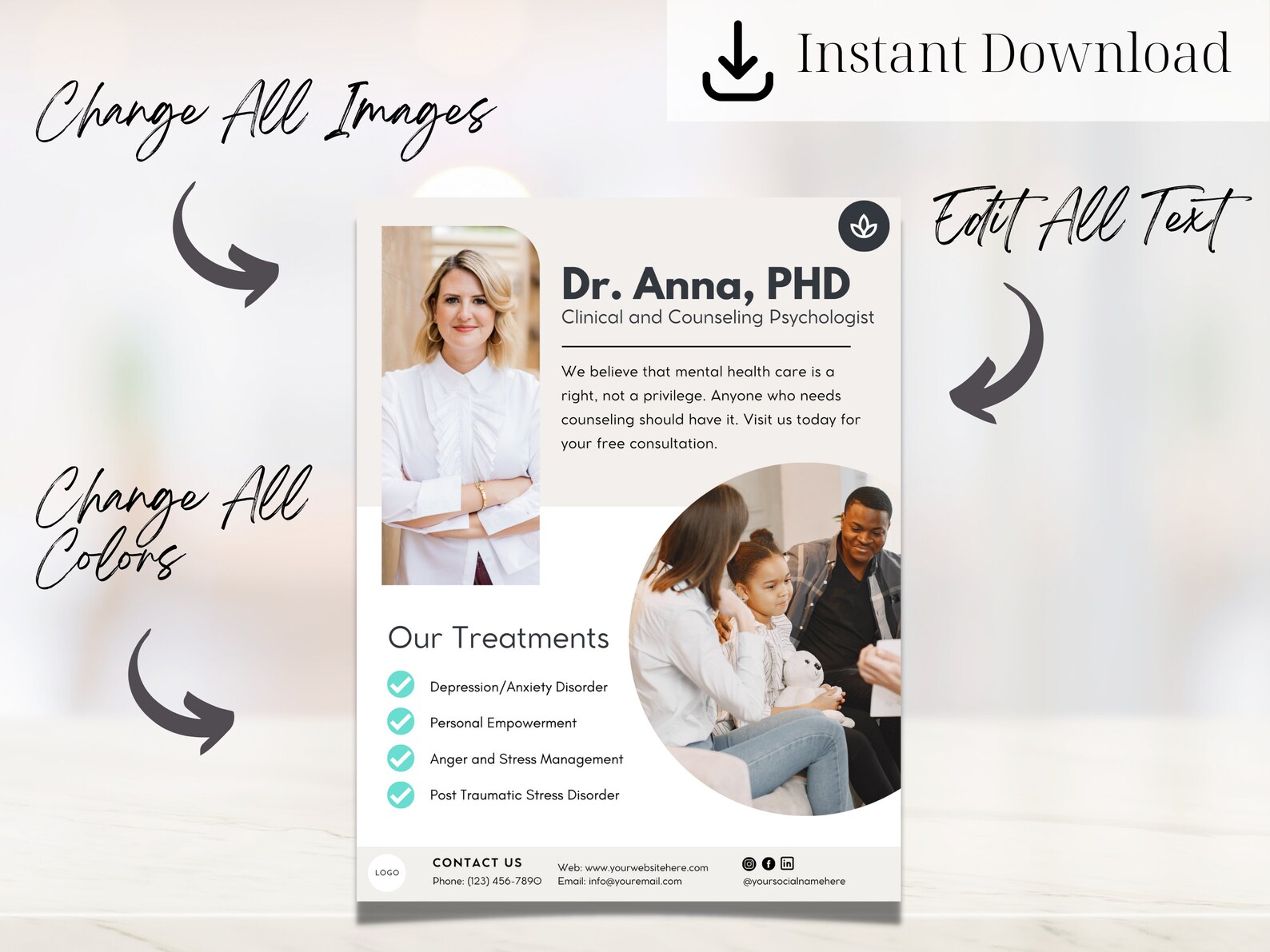 Counseling Psychology Therapy Flyer Templates Design, Editable ...