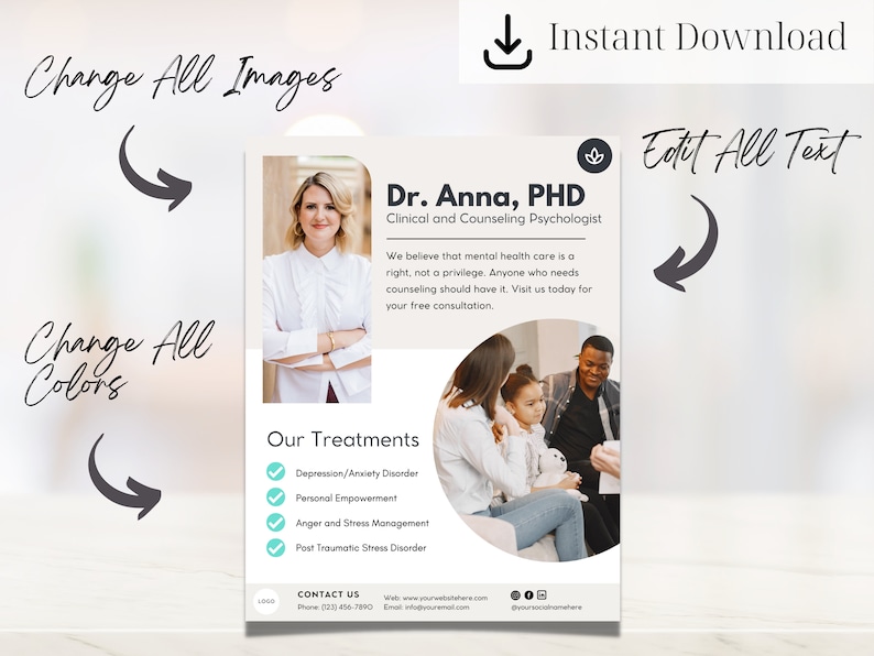 Counseling Psychology Therapy Flyer Templates Design, Editable ...