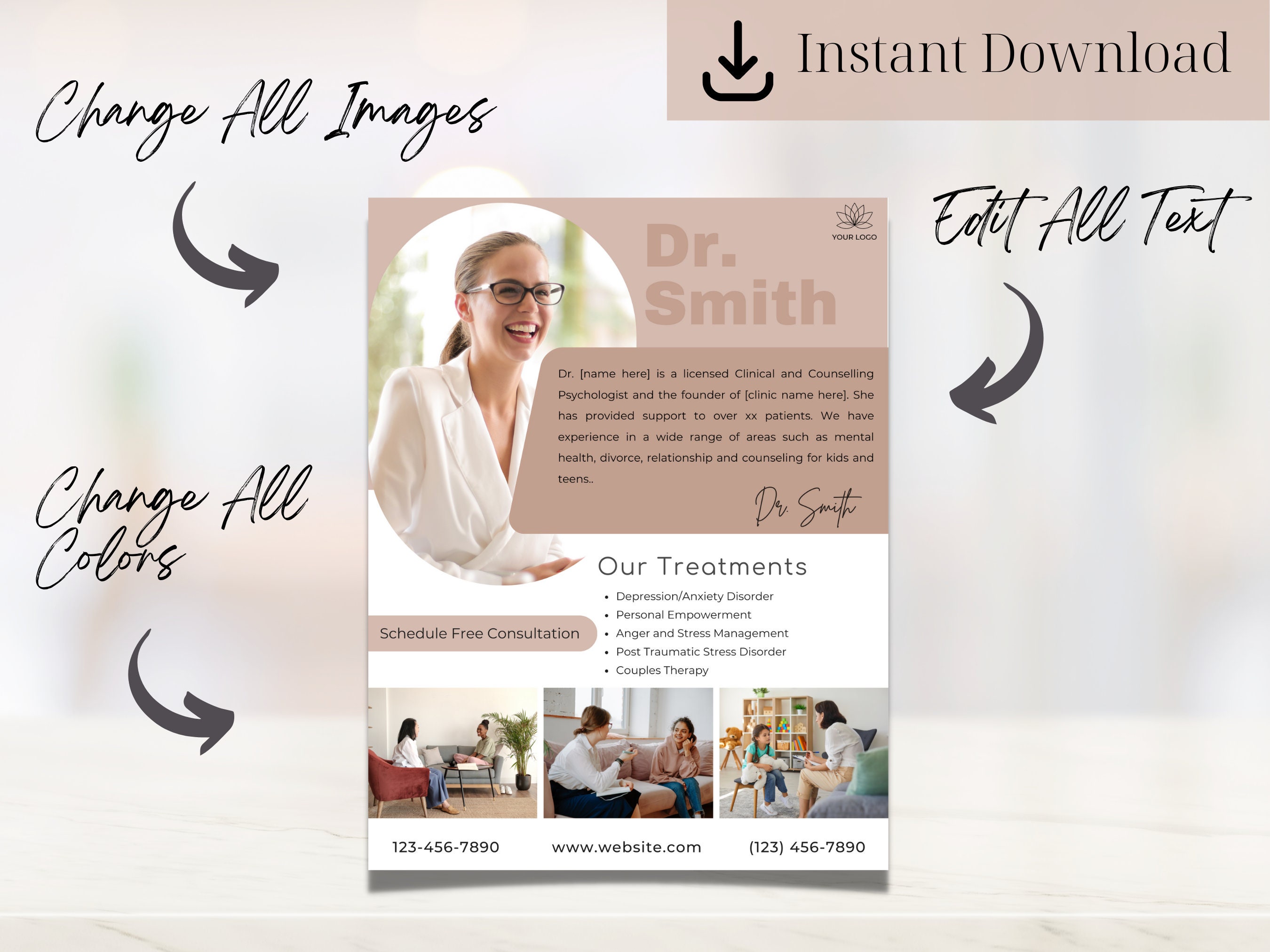 Counseling Psychology Therapy Flyer Templates Design, Editable ...