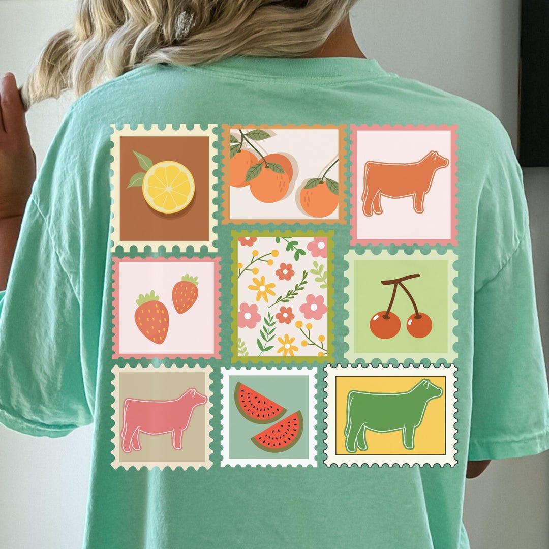 Comfort Colors Vintage Stamp Collage Heifer Tshirt Preppy Back Print ...