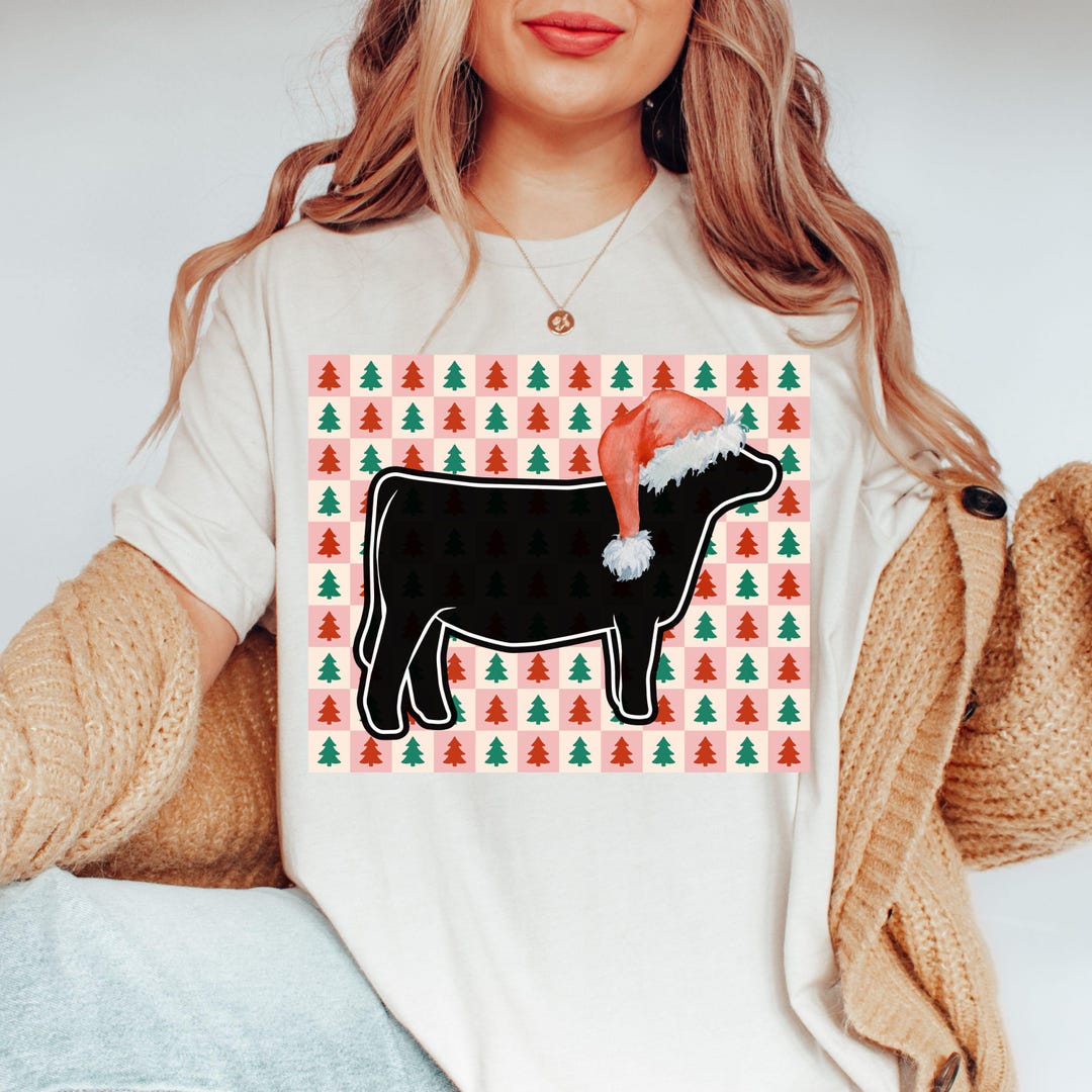 Santa Heifer Retro Christmas Party Cow Shirt Merry Cattle Lover Tee ...