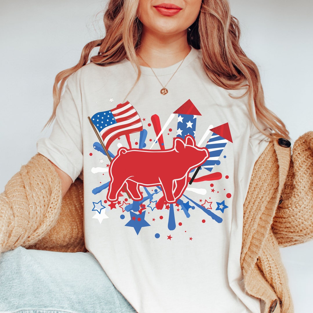 4th of July Show Pig Shirt Swine Show Stock Show Girl Pig Show Mama Pig ...