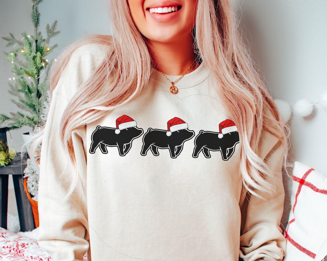 Santa Hog Retro Christmas Pig Sweatshirt Merry Pig Lover Sweater ...