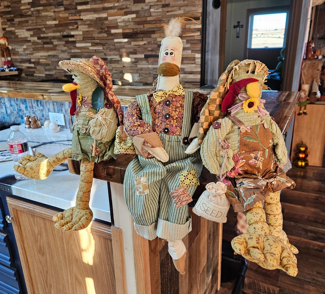 Harvest, Fall, Country Themed Long Leg Plush Farm Bird Sitters. Set of ...