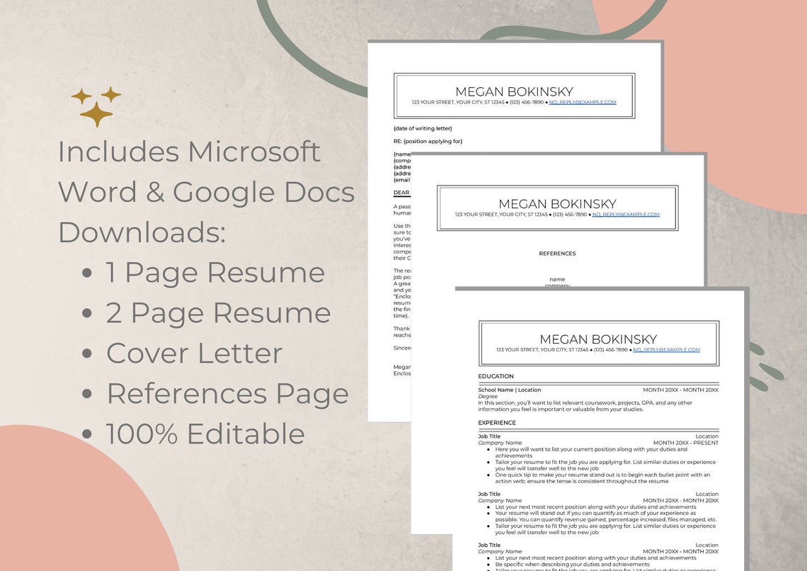 Box Simple Professional Resume Template DIGITAL FILE Resume, Cover ...