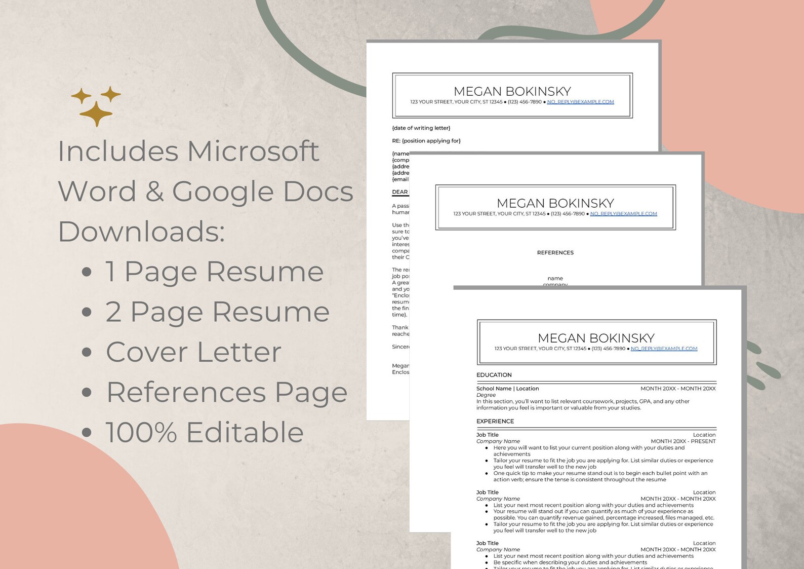 Box Simple Professional Resume Template DIGITAL FILE Resume, Cover ...