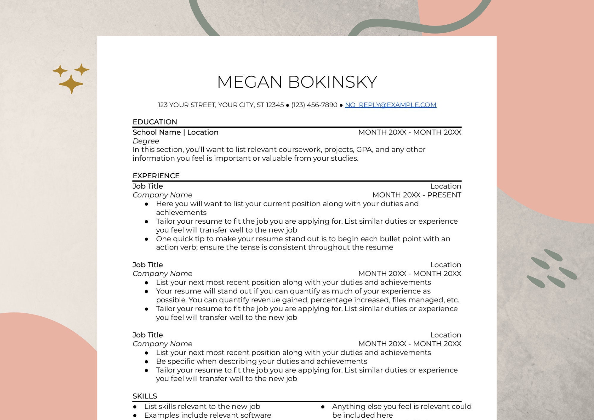 Simple Professional Resume Template DIGITAL FILE ONLY Resume, Cover ...