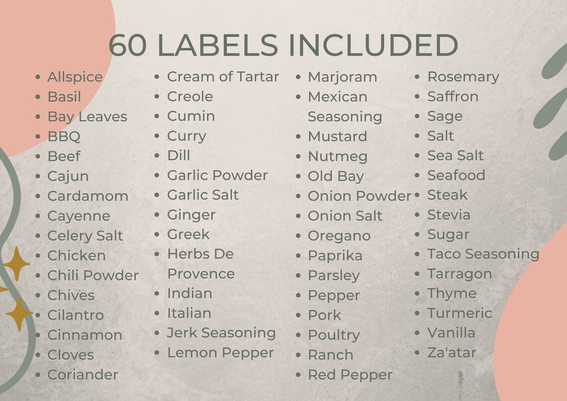 Printable Labels for Spices DIGITAL FILE ONLY Compatible W - Etsy