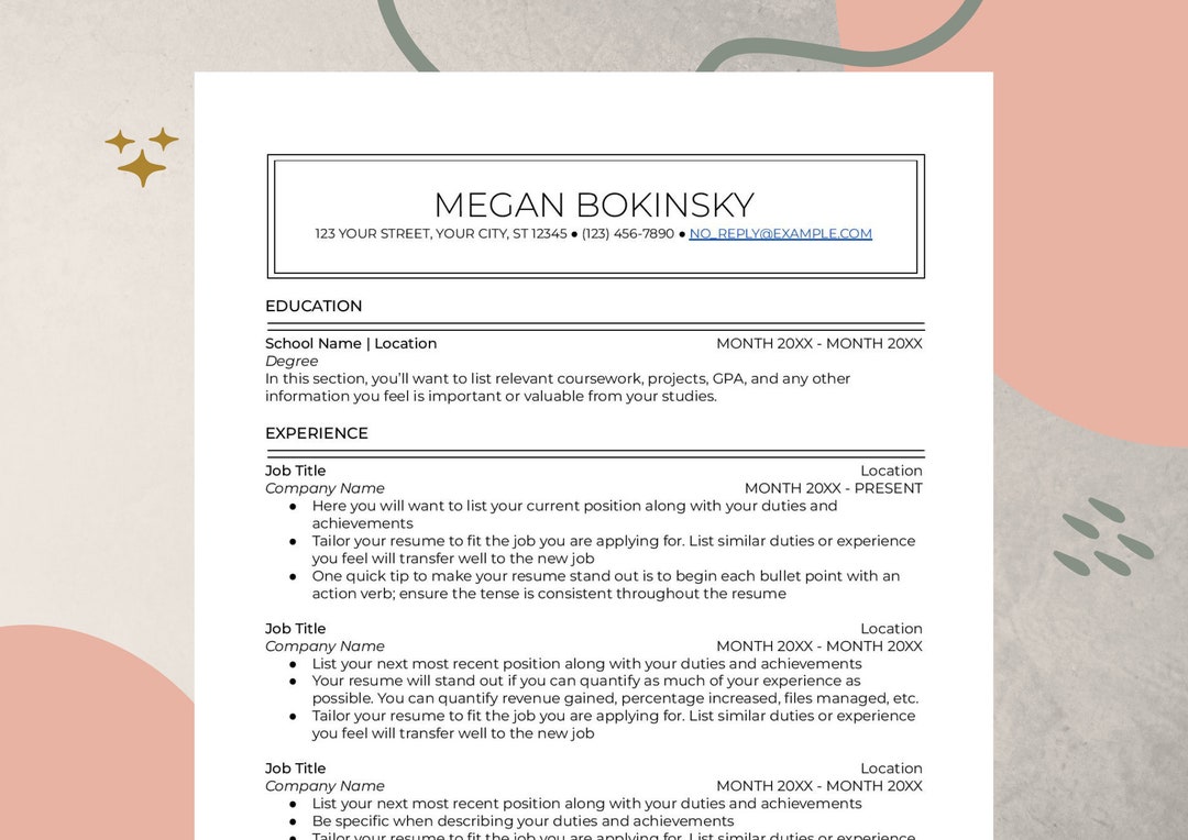 Box Simple Professional Resume Template | DIGITAL FILE | Resume, Cover ...