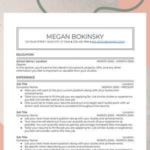 Box Simple Professional Resume Template DIGITAL FILE Resume, Cover ...