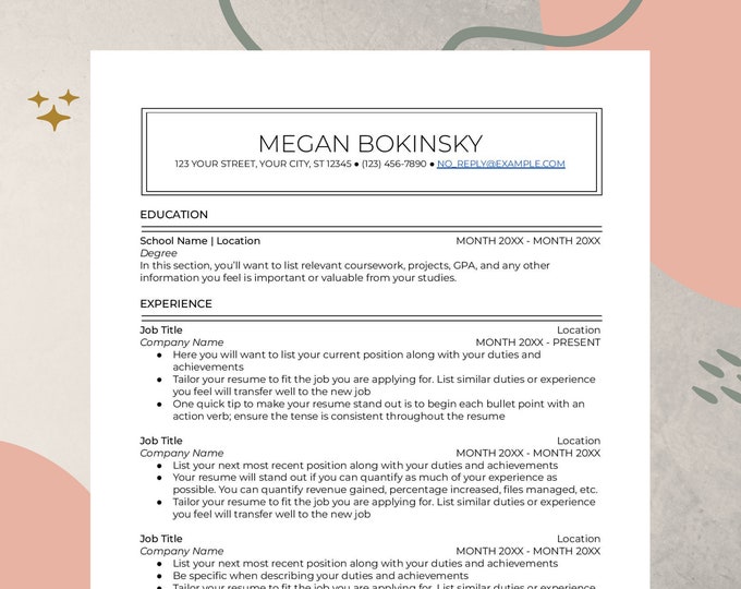 Box Simple Professional Resume Template | DIGITAL FILE | Resume, Cover ...